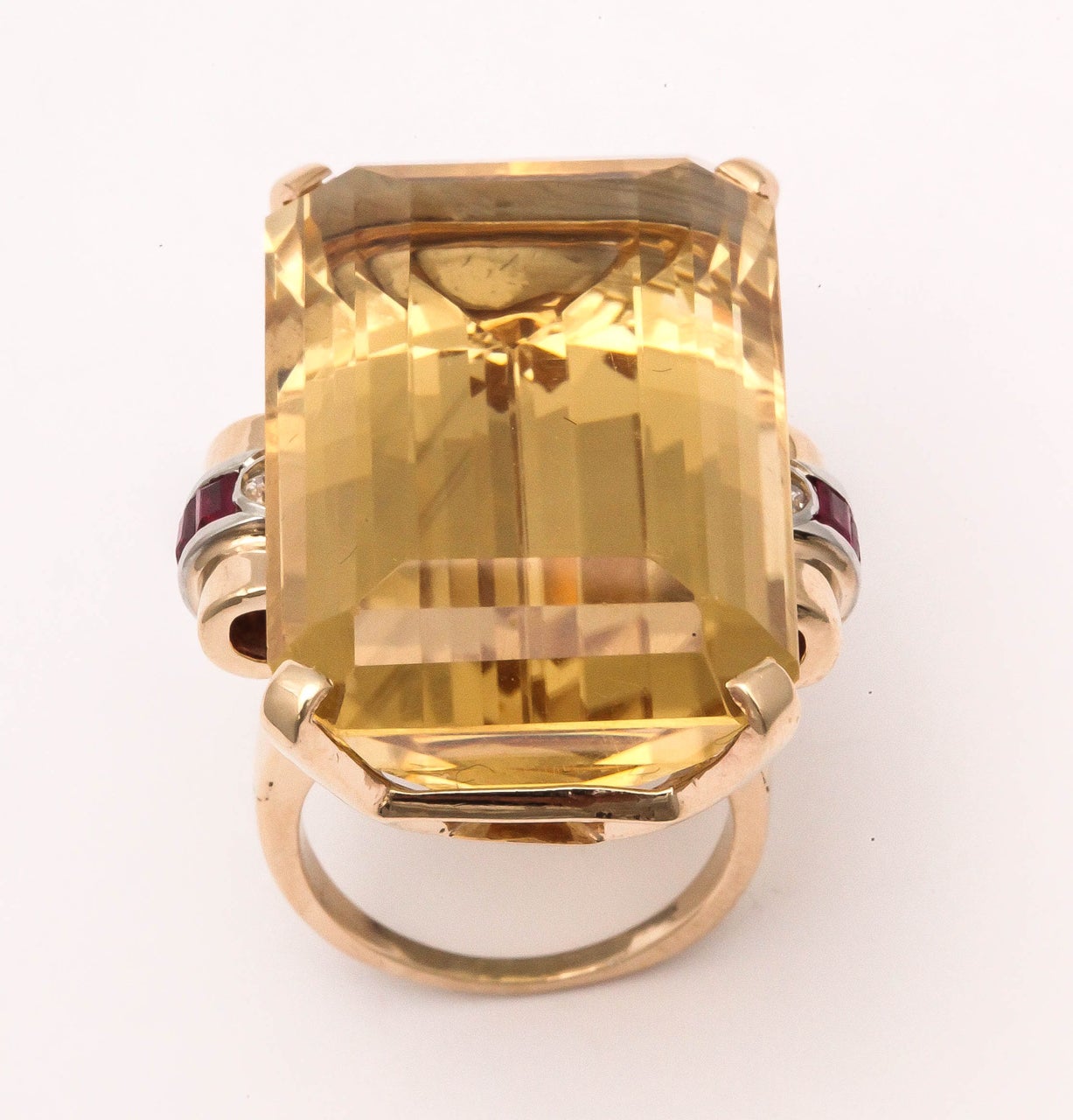 Retro Citrine Topaz Ruby Diamond Gold Cocktail Ring at 1stDibs